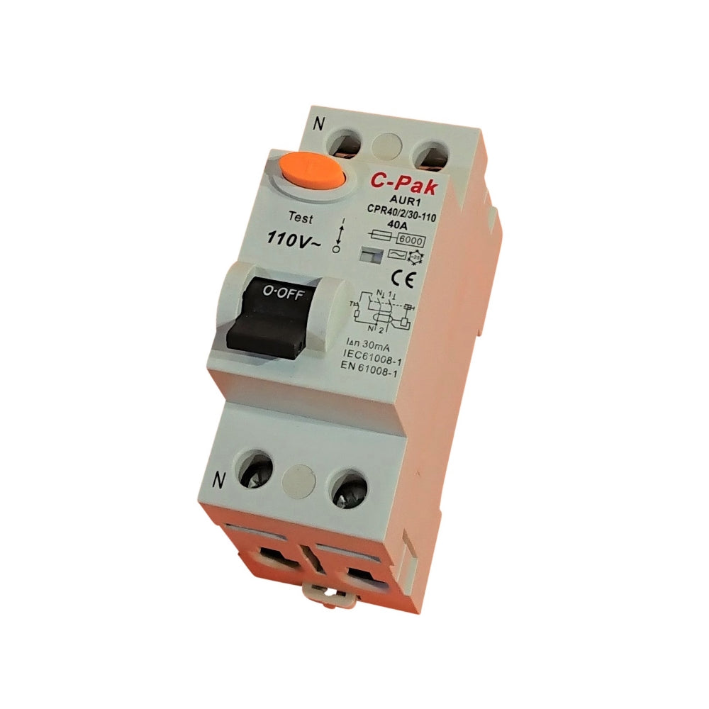 RCBO - 110 Volt 2 Pole - 2 Module - C Curve – C-PAK